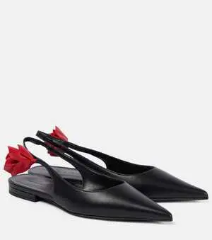 Magda Butrym Floral-appliqué Leather Slingback Flats