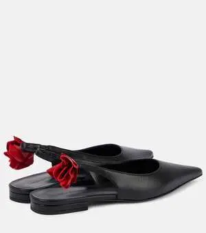 Magda Butrym Floral-appliqué Leather Slingback Flats