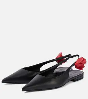 Magda Butrym Floral-appliqué Leather Slingback Flats