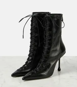 JIMMY CHOO Scarlett 95 Lace-up Pointed Toe Leather Boots