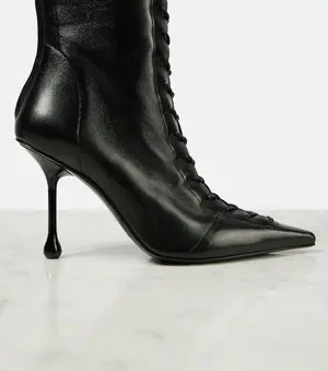 JIMMY CHOO Scarlett 95 Lace-up Pointed Toe Leather Boots