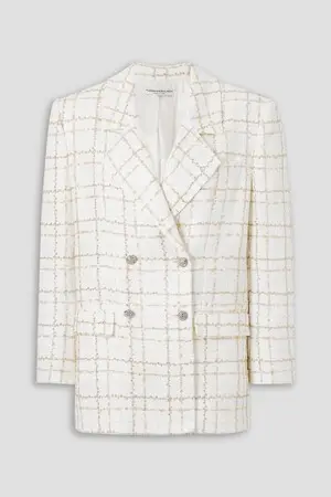 Alessandra Rich Checked Metallic Tweed Blazer - White