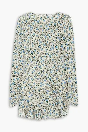 Alessandra Rich Alessandra Rich Floral-print Silk Crepe De Chine Mini Dress With Open Back - Light Blue