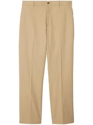 Burberry Logo-embroidered Cotton Chino Trousers - Neutrals