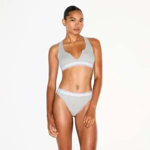 SKIMS Cotton Rib Split Neck Bralette - Light Heather Grey Stripe