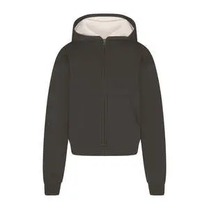 【skims】COTTON FLEECE SHRUNKENジップアップフーディー Skims Cotton Fleece Waffle Lined Shrunken Zip Up Hoodie - Ash