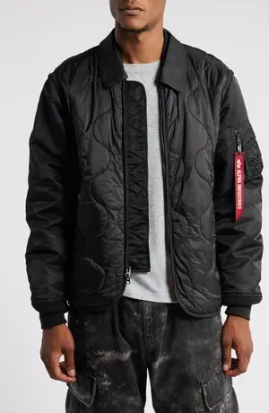 Alpha Industries Quilted Mixed Media Ripstop Utility Jacket - Black