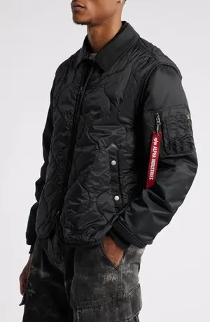 Alpha Industries Quilted Mixed Media Ripstop Utility Jacket - Black