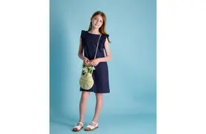 Busy Bees Grace Ruffle Sleeve Shift Dress - Navy Eyelet