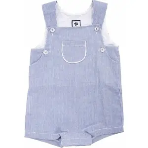 Busy Bees George Classic Romper - Navy Seersucker Stripe