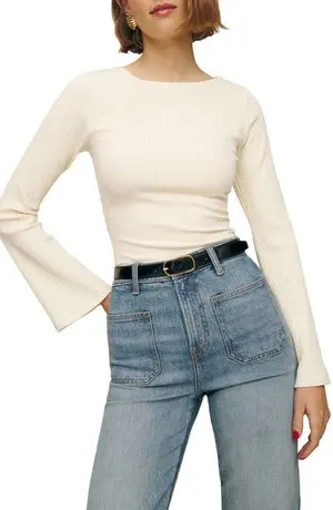 REFORMATION Miller Bell Sleeve Knit Top Sugar
