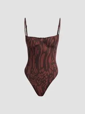 Good American Corset Demi Mesh Bodysuit - Java Warped Leopard
