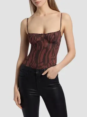 Good American Corset Demi Mesh Bodysuit - Java Warped Leopard