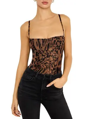 Good American Corset Demi Mesh Bodysuit Warped Leopard