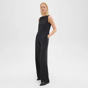 Theory Relaxed Sleeveless Wide-leg Jumpsuit - Charcoal Melange