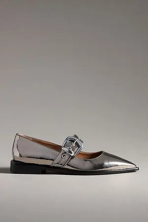 Maeve Pointed Toe Moto Mary Jane Flats - Silver