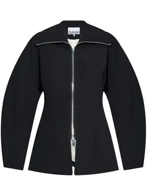 GANNI Bonded Crepe Jacket With Zip-up And Spread Collar