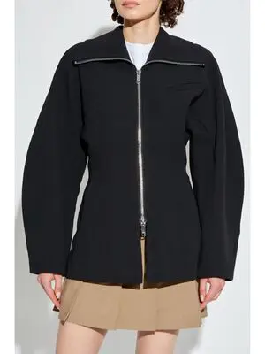 GANNI Bonded Crepe Jacket With Zip-up And Spread Collar