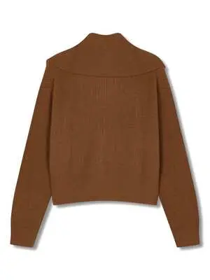 STUDIO TOMBOY Oversize-collar Zip-front Cardigan - Brown