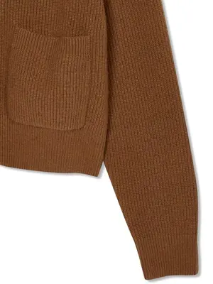 STUDIO TOMBOY Oversize-collar Zip-front Cardigan - Brown