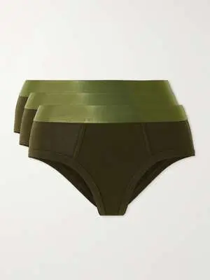 CDLP Set Of Three Stretch-tencel Lyocell Briefs Dark Green
