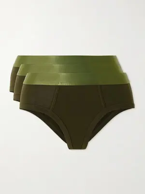 CDLP Set Of Three Stretch-tencel Lyocell Briefs - Green