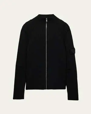 Prada Ribbed Virgin Wool Zip-up Sweater