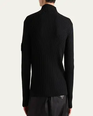 Prada Ribbed Virgin Wool Zip-up Sweater