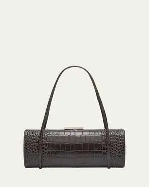 Michael Kors Michael Kors Natalie Croc-Embossed Barrel Shoulder Bag - 205 Chocolate