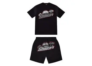 Trapstar Shooters Hoodie Short Set - Black/red