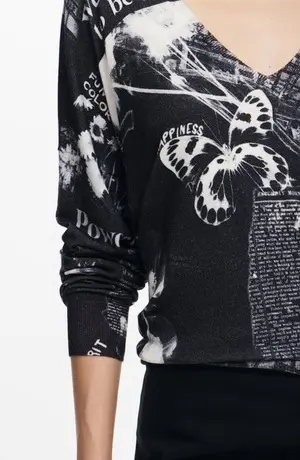Desigual Printed V-neck Sweater