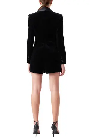 Endless Rose Long Sleeve Velvet Tuxedo Romper - Black