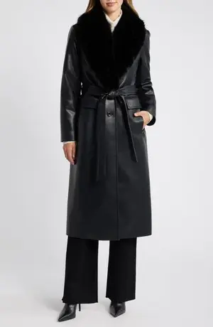 Michael Kors Belted Faux Leather Wrap Coat