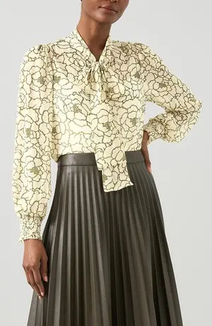 LK BENNETT Penny Peony Tie Neck Top