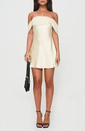 Princess Polly Adoration Off The Shoulder Mini Dress - Light Beige
