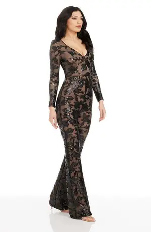 Dress The Population Carson Sequin Floral Jumpsuit