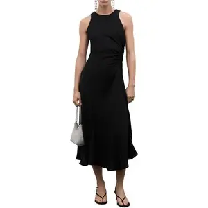 Mango Gathered Sleeveless Maxi Dress - Black