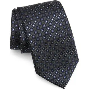 Zegna Silk Embroidered Geo Tie - Navy
