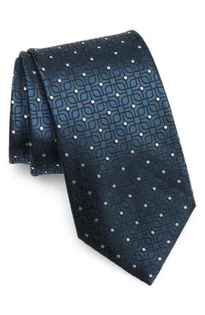 Zegna Polka Dot Geo Silk Tie - Teal