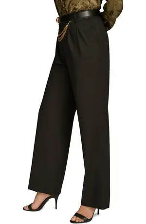 Donna Karan New York Chain Belt Wide Leg Pants - Black