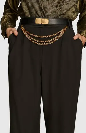 Donna Karan New York Chain Belt Wide Leg Pants - Black