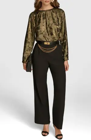Donna Karan New York Chain Belt Wide Leg Pants - Black