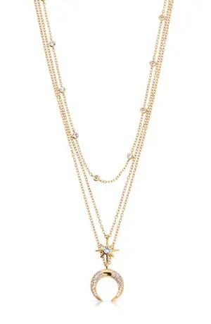 Ettika Crystal Horn Triple Chain Necklace
