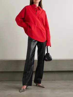 ST. AGNI Paneled Textured-leather Straight-leg Pants