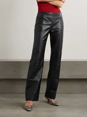 ST. AGNI Paneled Textured-leather Straight-leg Pants