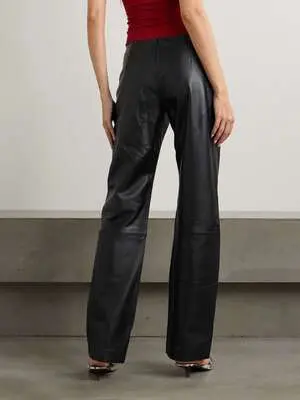 ST. AGNI Paneled Textured-leather Straight-leg Pants