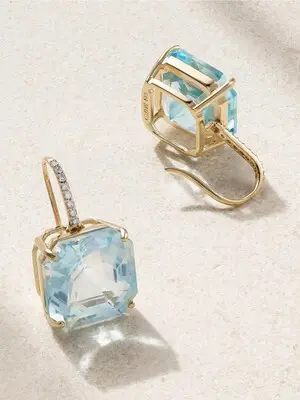 Mateo 14-karat Gold, Topaz And Diamond Drop Earrings