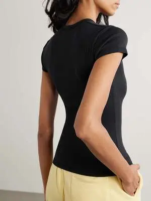 CDLP Ribbed Stretch Lyocell And Cotton-blend T-shirt - Black