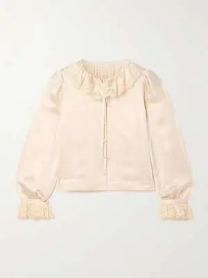 DÔEN Ingrid Lace-trimmed Silk Blouse