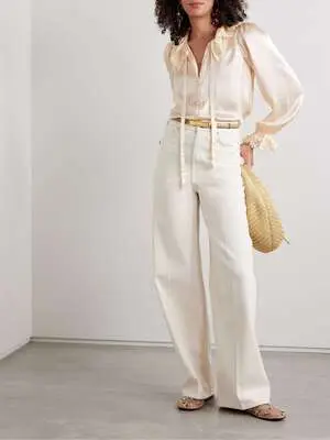 DÔEN Ingrid Lace-trimmed Silk Blouse